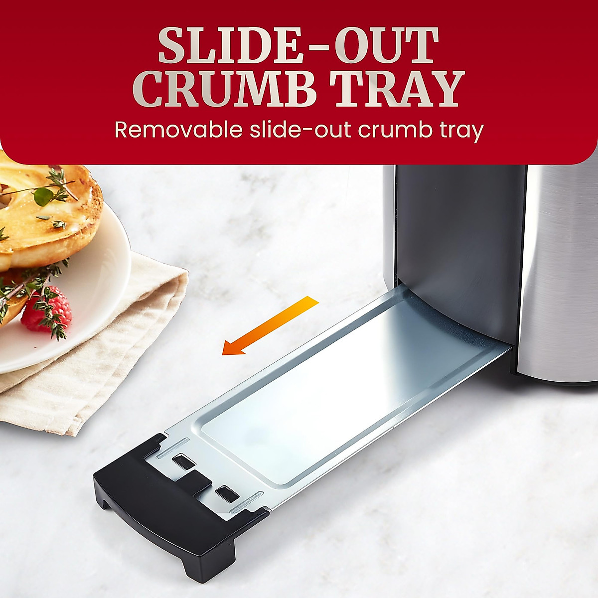 Elite Gourmet ECT-3100 Long Slot 4 Slice Toaster, Reheat, 6 Toast Settings, Defrost, Cancel Functions, Built-in Warming Rack, Extra Wide Slots for Bagels & Waffles, Stainless Steel & Black