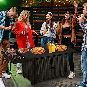 43 in Propane Fire Pit Table,Wicker Patio Fire Pit Table,60,000 BTU Gas Fire Pit Table,Removable Ice Bucket/Fire Pit,CSA Certification,with Glass Wind Guard,Lid and Wheel,for Outdoor,Patio,Courtyard