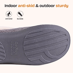 EverFoams Women's Micro Suede Cozy Memory Foam Winter Slippers with Fuzzy Faux Fur Collar and Indoor Outdoor Rubber Sole (Gray, Size 11-12 M US)