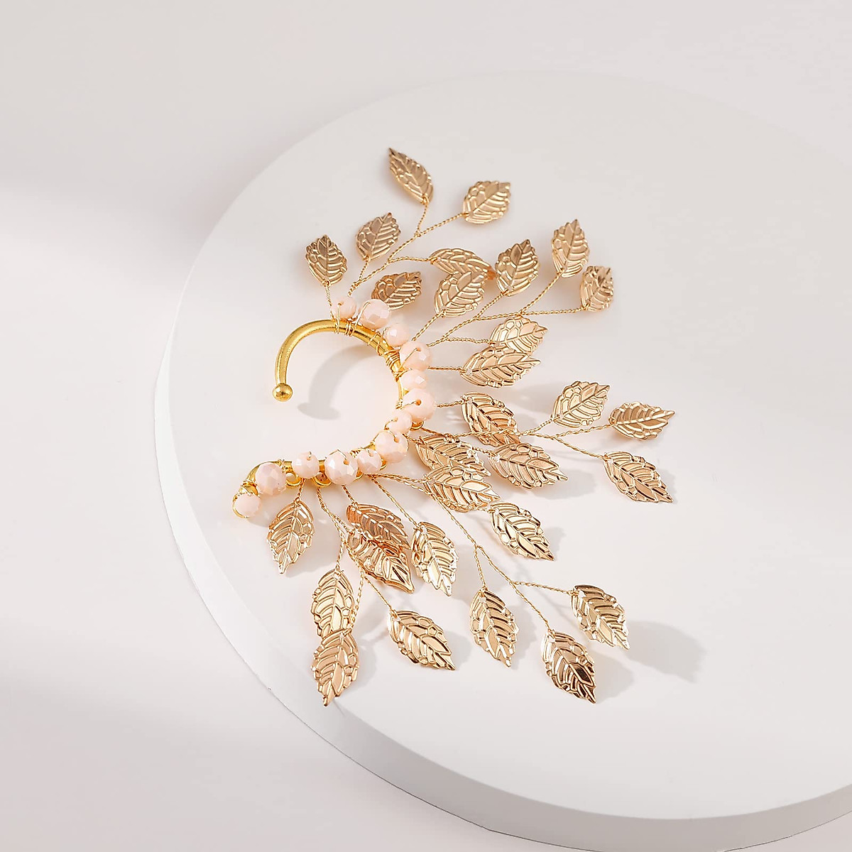 Elf Ear Cuff Fairy Single Left Handmade Non Piercing Earring for Women (Golden Leaves)