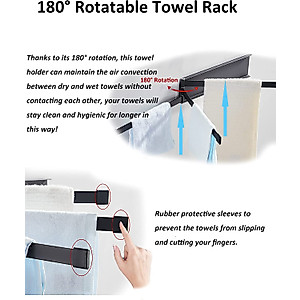 MAOERFUL 3 Swing Arms Towel Holder Wall Mount Towel Rack Dish Rag Dishcloths Washcloth Storage Organizer Hanger Swivel Hand Towel Bar for Sink Door Cabinet in Kitchen Bathroom (Dusty Grey)