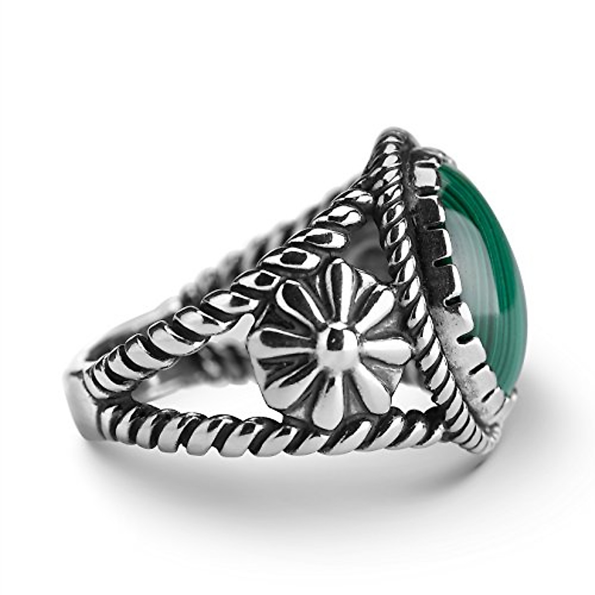 American West Jewelry Sterling Silver Women's Ring Green Malachite Gemstone Native-Inspired Flower Design Size 8