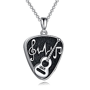 POPLYKE Guitar Pick Urn Necklaces for Ashes Sterling Silver Cremation Urn Necklaces Memorial Keepsake With Filling Tool
