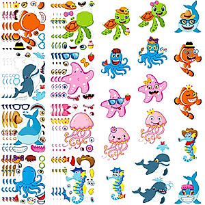 48 Pcs Ocean Animal Stickers Craft for Kids Under The Sea Party Favors Summer Stickers Beach Craft Kit Make a Sea Sticker Sheets Mermaid Party Shark Themed Birthday Baby Shower Party Supplies