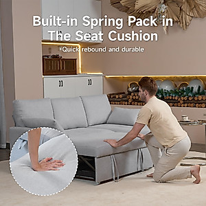 Real Relax 76'' Sleeper Sofa, 4-in-1 L Shaped Convertible Sofa Bed with Pull Out Bed and Storage, Couch with Chaise for Living Room, Apartment, Office and Bedroom, Light Gray