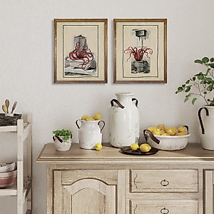 Funny Bathroom Wall Decor - Vintage Surreal Octupus Wall Art - Unique Cool Bathroom Pictures - Quirky Bizarre Bath Posters - Steampunk Cute Bathroom Accessories - Toilet Sign - Powder Room Print