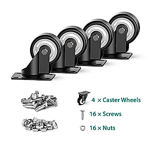 3 inch Swivel Caster Wheels, Heavy Duty Plate Casters with no Brakes Total Capacity 1000lbs (Pack of 4)