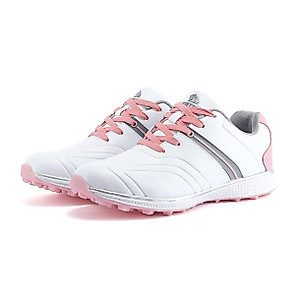 TUMAHE Ladies Golf Shoes Spikeless Waterproof Golf Shoes for Women Leather Golf Sneakers Outdoor Anti Slip Walking Footwears,Pink,10