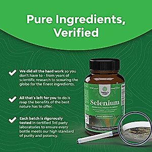 Pure Selenium Thyroid Support Supplement - Selenium 200mcg Antioxidant Supplement and Natural Immune Booster for Adults - Adult Immune Support Vitamins and Mind and Memory Supplement for Brain Support