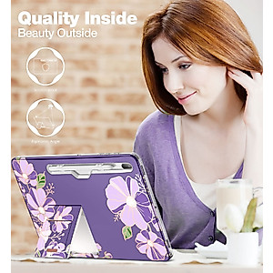SURITCH for Samsung Galaxy Tab S7 FE Case for Tablet S7+ Plus, S8+ Plus, Built-in Screen Protector & S Pen Holder Full Body Shockproof Protective Cover with Foldable Kickstand, Purple Cosmos