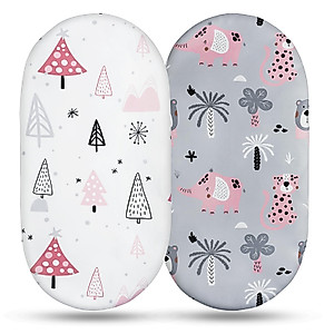 Soarwg Kids Bassinet Sheets, Bassinet Sheets for Baby Boy and Girl, Bassinet Sheet Neutral, Fit for Rectangle, Round, Oval, Hourglass Mattress, Flexible for Different Bassinet Pad/Mattress 2 Pack