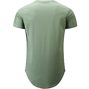 KLIEGOU Mens 100% Cotton Hipster Hip Hop Crewneck T-Shirt with Zip Pocket (TS216 Light Green, Large)
