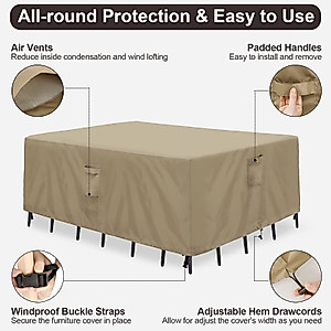 PureFit Patio Furniture Covers, Outdoor Table Furniture Cover Waterproof Rectangle, Patio Sectional Couch Set Cover for Deck, Lawn and Backyard, UV Resistant, 126"L x 63"W x 28"H, Camel