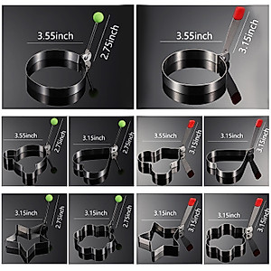 GZMAISULEE Egg Ring Molds for Cooking 5 Pack Griddle Egg Rings Stainless Steel Egg Cooking Rings Heart, Flower, Star, Micha, Round Pancake Mold Set, Yellow