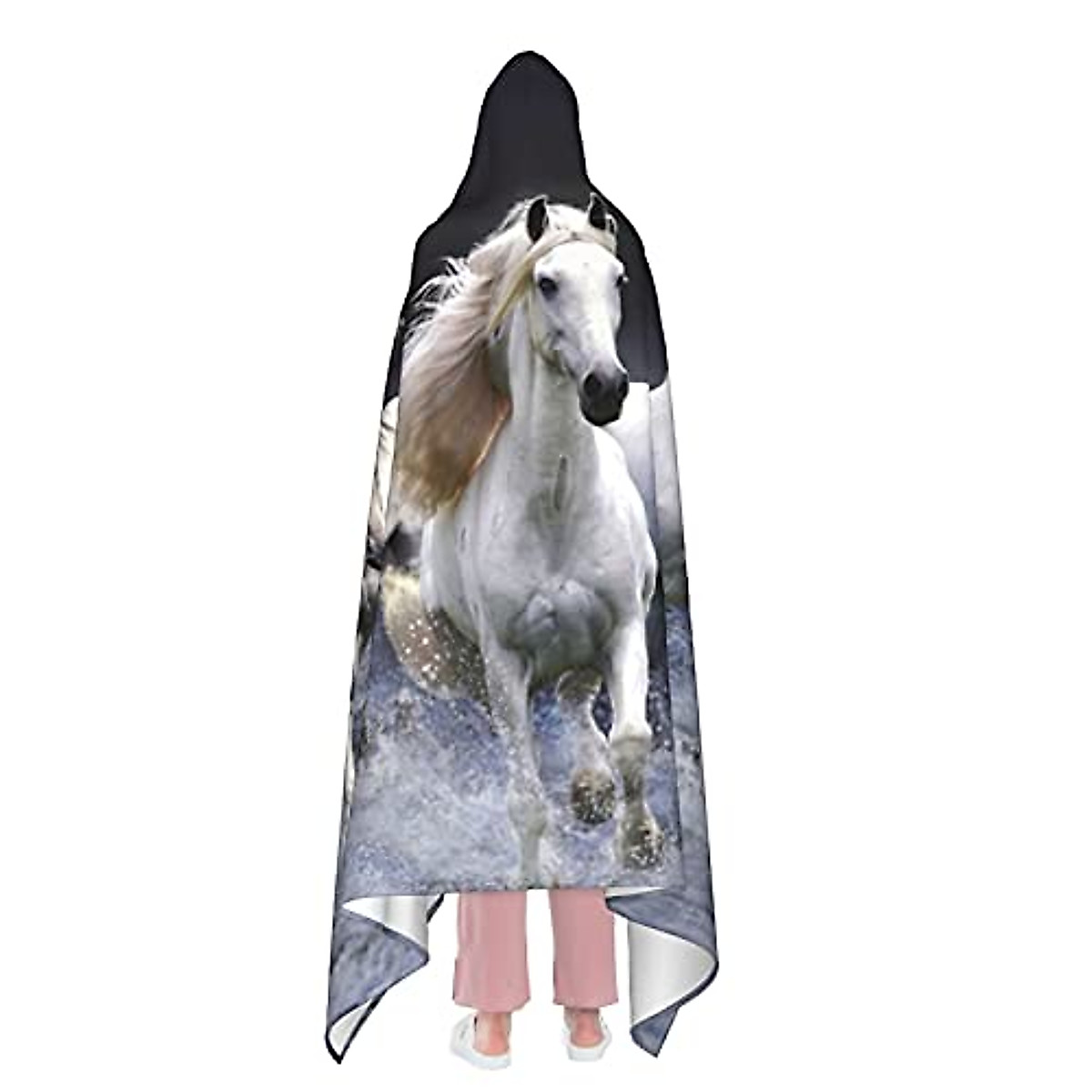 Hooded Blanket Throw Horse Running Hoodie Blanket Wearable Blanket Microfiber Soft Hooded Blanket for Kids Men Women