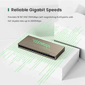 Tenda TEG1016M, 16 Port Gigabit Switch, Unmanaged Ethernet Switch with Traffic Optimization, Plug & Play, Fanless & Metal Design Network Switch, Limited Lifetime Protection