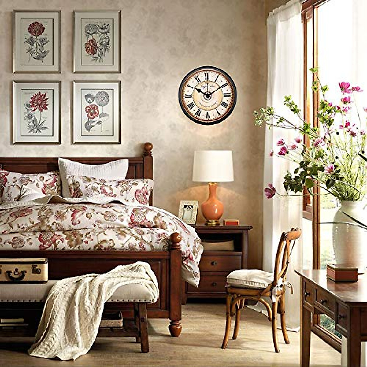 JUSTUP Wall Clock, 12 inch Metal Black Wall Clock European Style Retro Vintage Clock Non - Ticking Whisper Quiet Battery Operated with HD Glass Easy to Read for Indoor Decor (Black 12')