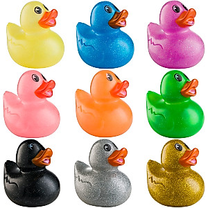 Glitter Rubber Ducks in Bulk - (Pack of 50) Assorted 2-inch Duck Toys for Baby Shower Rubber Duckies, Mini Ducks Bath Toy, Birthday Party Favors Ducks