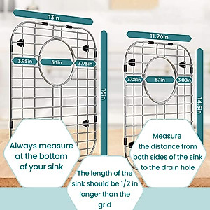 Wexbi Kitchen Sink Protectors for Double Kitchen Sink, Stainless Steel Sink Grid, Set of Two Metal Sink Protector Mat 16 x 13 in, 14.5 x 11.26 in, Grid Sink Bottom Protector with Rear Drain