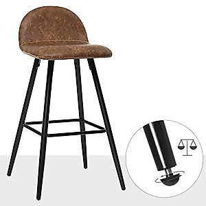 SONGMICS Set of 2 Bar Stools, Mid-Century Modern Bar Chairs with Metal Legs, Backrest, Footrest, Synthetic Leather Stylish Kitchen Stools, Retro Brown and Black ULJB027K01