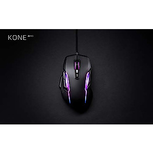 ROCCAT Kone AIMO Remastered PC Gaming Mouse, Optical, RGB Backlit Lighting, 23 Programmable Keys, Onboard Memory, Palm Grip, Owl Eye Sensor, Ergonomic, LED Illumination, Adjustable to 16,000 DPI-Black