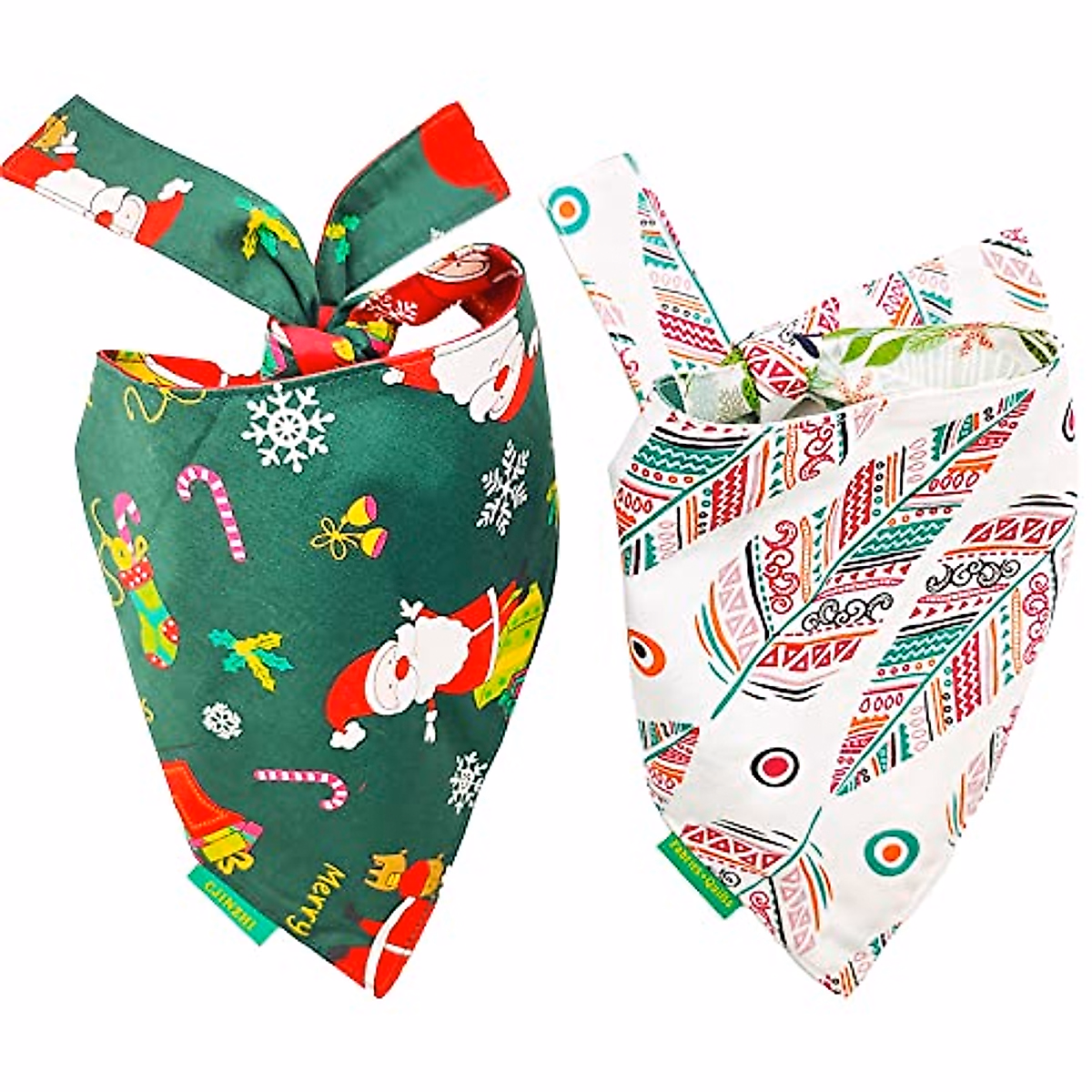 Dog Bandanas, 2 Pack Christmas & Florals Set Triangle Reversible Dog Pet Scarfs Cotton Adjustable Fit Triangle Bibs Accessories, Multiple Sizes Offered for Small Medium Large Dogs.