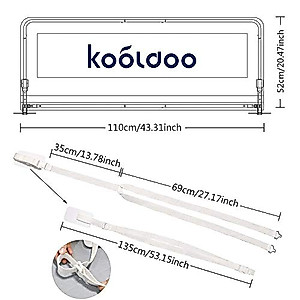 KOOLDOO Bed Rail for Toddlers, Fold Down Tall Bed Rail Guards with NBR Foam and 1Piece Seat Belt for Kids,Fits Twin, Double, Full, Queen Size Bed(43" L*22.8" H, White)
