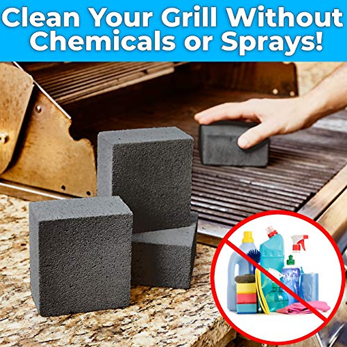 Heavy Duty, Non-Toxic Black Grill Brick Cleaner 4 Pack Reusable Chemical Free BBQ Pumice Cleaning Block for Flattops, Grills and Griddles. Non Scratch Grillstone is the Perfect Barbecue Scouring Tool