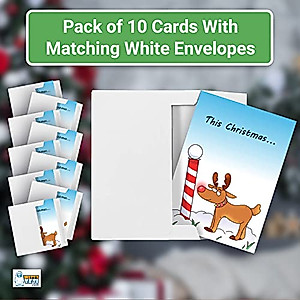Hilarious Rudolph Christmas Greeting Card Set by Witty Yeti. 10 Pack of 5"x7" Joke Cards. Funny Adult Holiday Stocking Stuffer for Men or Women. Give the Gift of Holiday Humor to Friends and Family