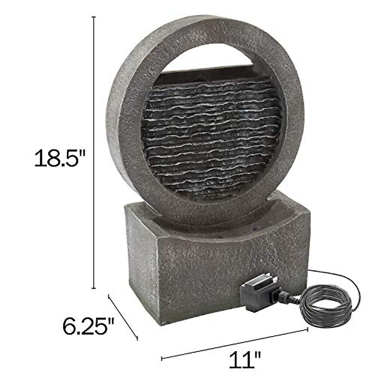 Round Cascade Outdoor Fountain - 18.5-Inch Modern Polyresin Waterfall with Stone Wall Design and LED Lights for Outdoor Decor by Pure Garden (Gray)