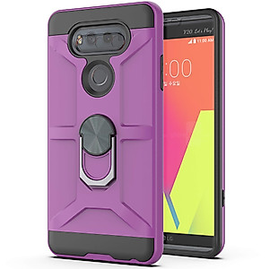 YmhxcY Compatible for LG V20/VS995/H990/LS997/H910 Case with HD Screen Protector,360 Degree Rotating Ring Kickstand Holder Dual Layers of Shockproof Phone Case for LG V20-ZS Purple