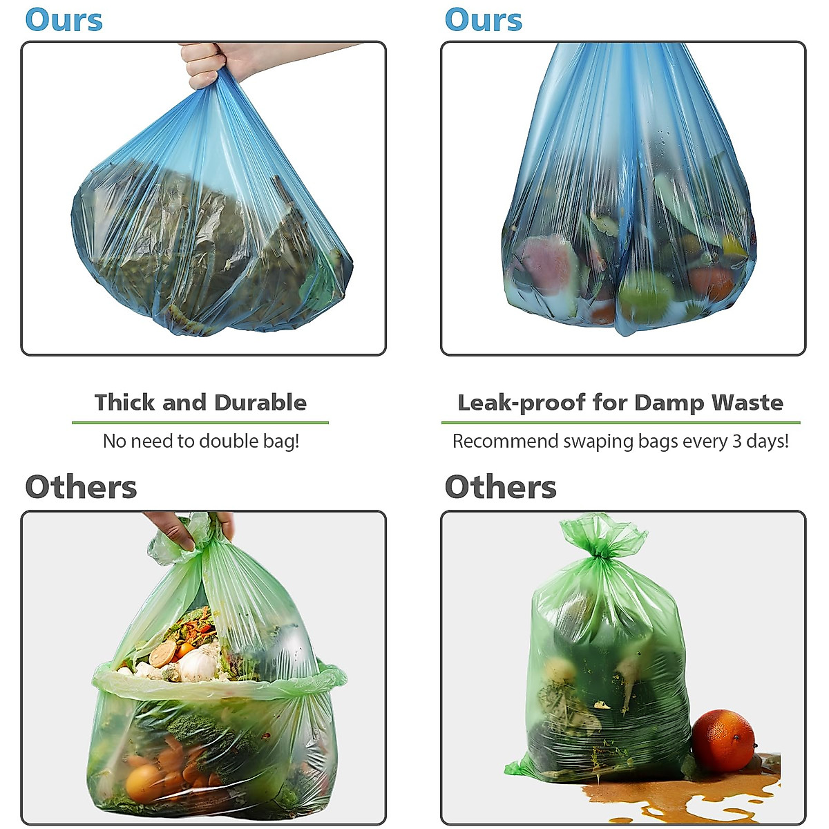 Compostable Trash Bags 4 Gallon 200 Packs,AYOTEE Biodegradable Trash Bags,Blue Recycle Bags,No leak Small Trash Bags,Small Garbage Bags 4 Gallon Trash Bags Unscented,4-6 Gal Bathroom Trash Bags