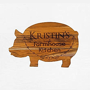 Pig Cutting Board, Teak Cutting Board, Personalized Cutting Board, Farmhouse Pig, Kitchen Decor, Wedding, Housewarming Gift,