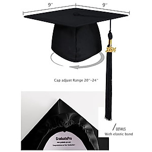 GraduatePro Matte Graduation Cap with 2024 Tassel for Adults High School and Bachelor Master Black