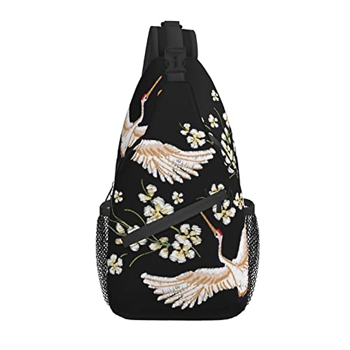 Retro Japanese Embroidery Crane Cherry Blossom Cross Chest Bag Diagonally Sling Backpack Crossbody Shoulder Bag Travel Hiking Daypacks for Men Women