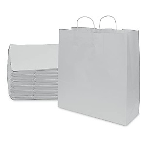 Prime Line Packaging Extra Large White Gift Bags with Handles, Kraft Shopping Tote for Small Business, Boutiques, Merchandise, Bulk,18x7x18.75 50 Pack