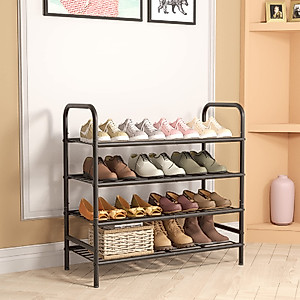 Huhote Metal Shoe Rack 4 Tiers Black Iron Mesh Freestanding Shoe Organizer Storage Shelf, Storage Rack Space Saving Shoe Stand Shoe Shelf Garage Shelving for Entryway, Hallway, Living Room,Closet