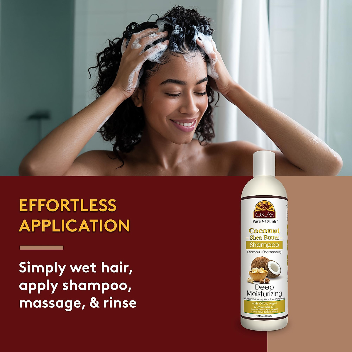 OKAY Coconut&Shea Butter Shampoo Helps Fortify,Strengthen,and Revitalize Hair Sulfate,Silicone,Paraben Free For All Hair Types and Textures Made in USA 12oz