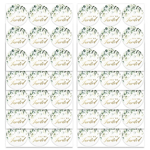 Mobiusea Creation Greenery Wedding Invitation Stickers | 1.4 inch | Gold Foil | 108pcs Waterproof Wedding Envelope Stickers for Wedding, Bridal Shower, Birthday, Baby Shower and Party