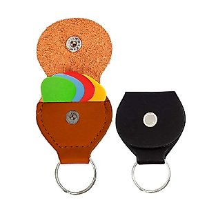 Performore Guitar Pick Keychain Holder, 2 Pcs Multicolor Leather Guitar Pick Holders with Metal Snap Closure, Store and Organize Music Accessories for Musicians