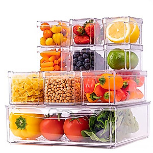 CLEARISTO 10 Pack Fridge Organizer - Stackable Refrigerator Organizer Bins with Lids - BPA-Free Fridge Organizers and Storage - Clear Fridge Storage Containers for Produce, Fruit, Vegetable