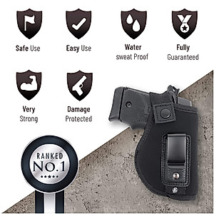 IWB Gun Holster by PH - Concealed Carry Soft Material - Soft Interior - Fits Most Small 380, Keltec, Sig P238, S&W Bodyguard .380 - Remington RM .380 - Ruger TCP - Seecamp LWS32 LWS38 (Right)