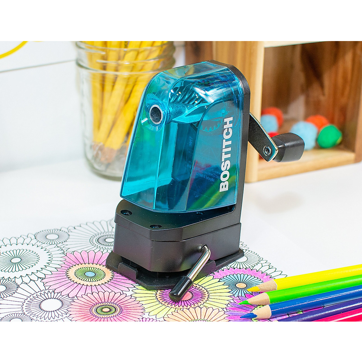 Bostitch Office Multi-Mount Manual Pencil Sharpener, Vacuum Mount or Screw Mount, Blue (MPS2-BLUE)