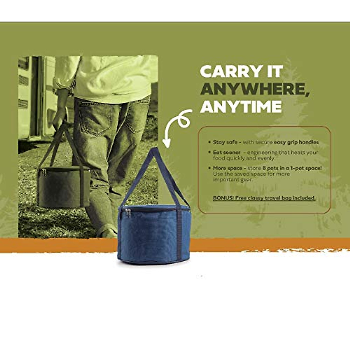 Camping Cookware Set 304 Stainless Steel 8-Piece Pots & Pans Open Fire Cooking Kit | Frying Pan Steamer with Travel Tote Bag | Compact for Outdoors & Indoors Kitchen Campfire Hiking RV