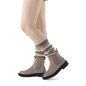 GLENMEARL 3 Pack Women's Fall Winter Warm Colorful Striped Multicolor Knit Leg Warmers Long Socks Stockings (Blue Beige Black)