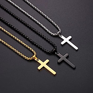 Cross Necklace for Boys, Mens Stainless Steel Layered Rope Chain Cross Chain Pendant Necklace Simple Jewelry Valentines Gifts Cross for Men 16-18 Inch Silver Chain