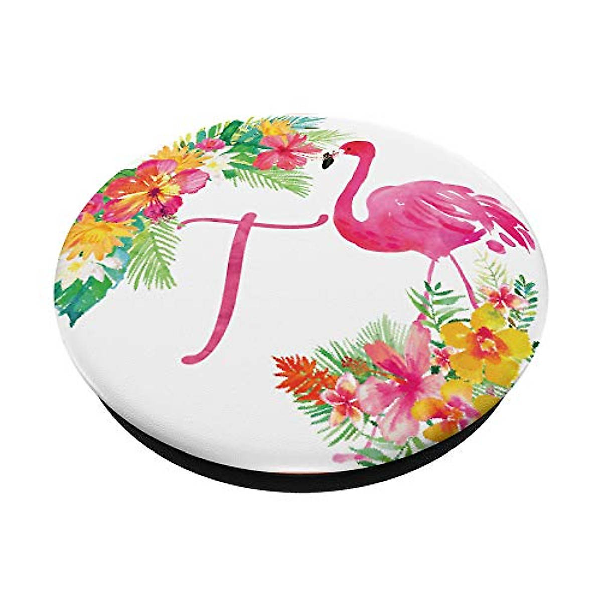 Flamingo Tropical Hot Pink Monogram Name Initial Letter T PopSockets PopGrip: Swappable Grip for Phones & Tablets