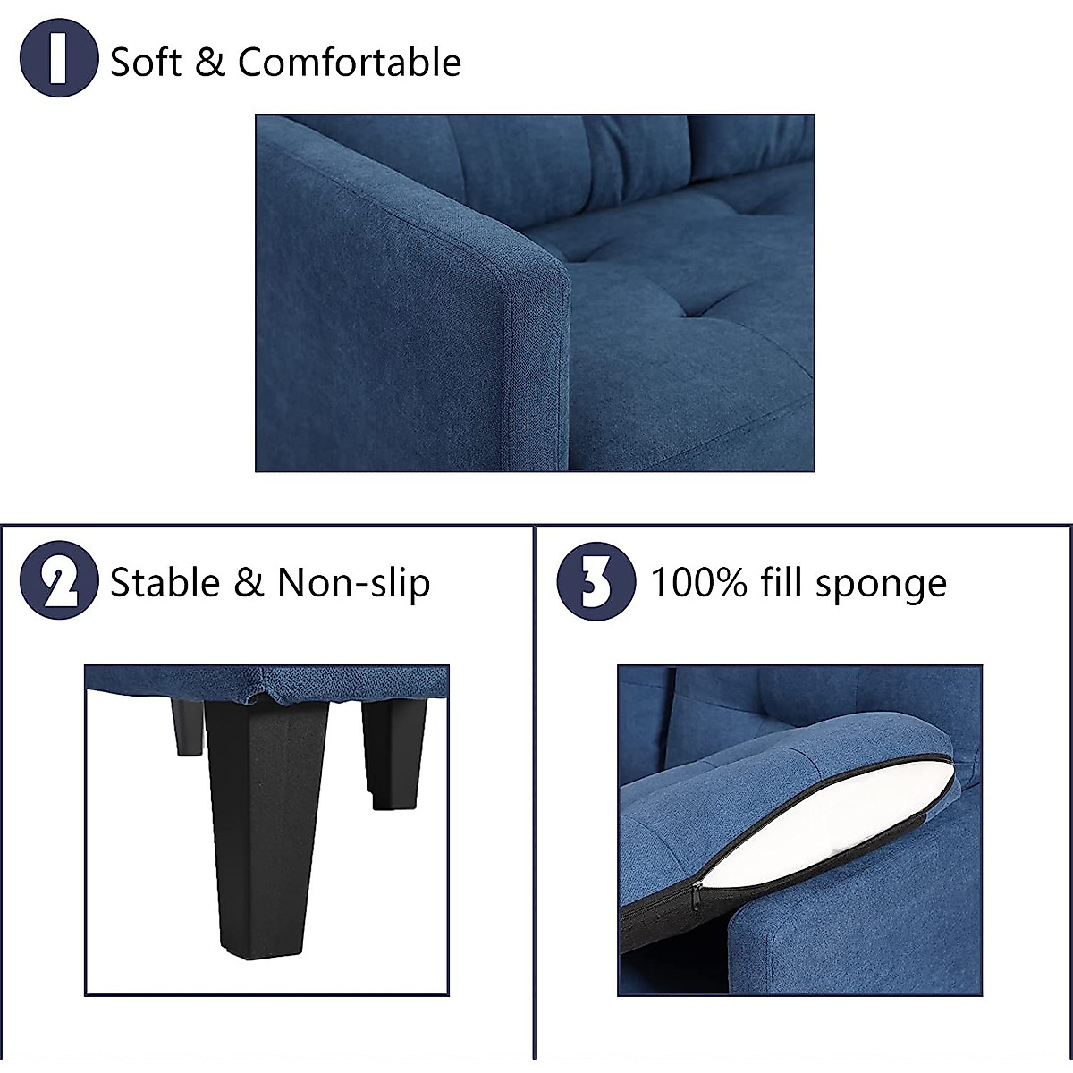 Grepatio Convertible Sectional Sofa Couch, L-Shaped Couch with Modern Linen Fabric for Small Space (Blue)