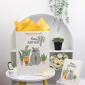 MAYPLUSS 13" Large Gift Bag with Greeting Card and Tissue Paper for 50 Years Birthday Party - Black Gold Foil Design