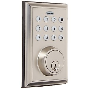 Honeywell Safes & Door Locks BLE Electronic Entry Deadbolt with Keypad, Square Faceplate, Satin Nickel